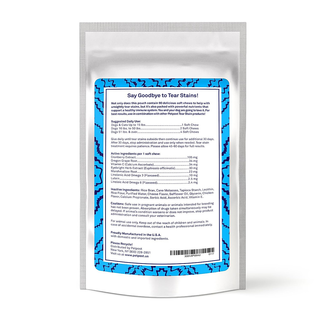 Petpost | Tear Stain Remover Chicken Flavored Soft Chews - Delicious Chicken Treat & Eye Stain Supplement for Dogs - Natural Treatment for Tear Stains on White Fur Angels 90 ct.