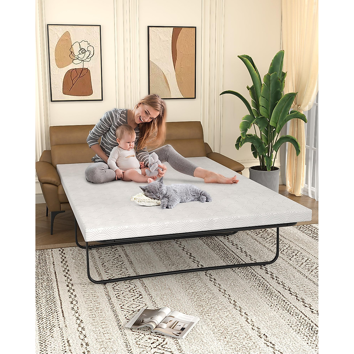 Zenzy 4" Full Sofa Bed Mattress Replacement, [CertiPUR-US Certified] [Pressure-Relieving] Memory Foam Sofa Mattress Topper with [Ultra Soft] [Washable] Cover [Sofa Not Included] 72"*52" Full- Gray