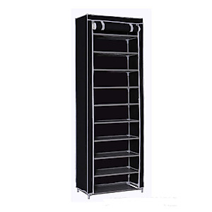 GREEF 10-Tier Large Shoe Rack with Dustproof Non Woven Fabric Cover Closet Shoe Storage Organizer Cabinet Shoe Tower for Entryway Bedroom Dorm Room Closet (Black)