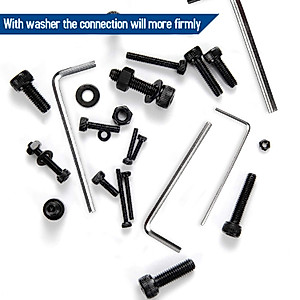 NINDEJIN M2 M3 M4 M5 Hex Socket Head Cap Screw Bolts Nuts and Washer Assortment Kit, 1060 PCS Black Machine Screws Set, 12.9 Carbon Steel Metric Small Parts with 4 Pieces Allen Wrenches