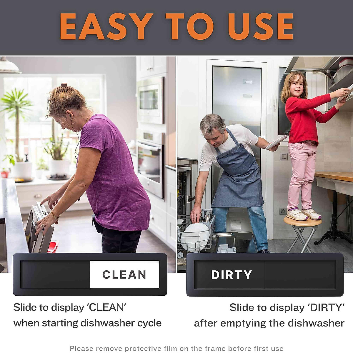 Mini Dishwasher Magnet Clean Dirty Sign - 3.9 x 1.1 inches - Extra Small Size - Slide Indicator Strong Magnetic Kitchen Gadgets - New Home Essentials - Countertop Dishwashers - Matt Black