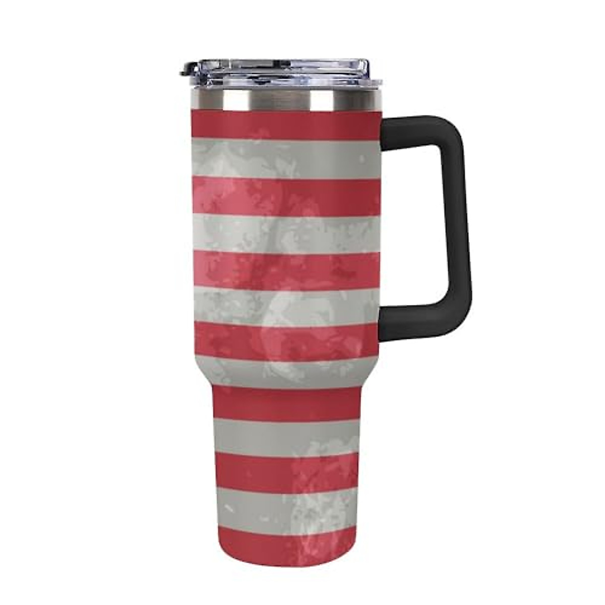 Water Bottle with Lid And Straw, Large Capacity Red Blue White American Flag 40 oz Travel Stainless Steel Cups, Handle Insulated Tumblers for Men, Women