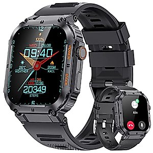 LIGE Smart Watches for Men Make Calls with 1.96in IPS Big Screen 400mAh Long-Lasting Battery IP68 Waterproof Fitness Tracker Heart Rate Blood Oxygen Android iPhone Tactical Smartwatch for Men