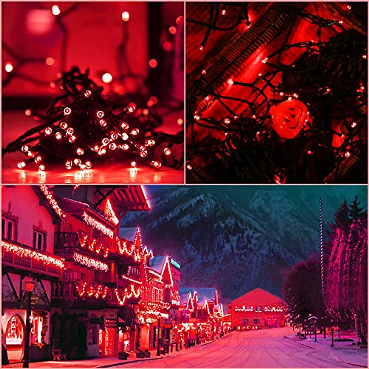 YAOZHOU Red Christmas Solar String Lights Outdoor Red 2 Pack Upgraded Solar Panel,Each 75.5ft 200LED Fairy Lights with 8 Modes IP65 Waterproof Lights for Tree Garden Patio Wedding Party Yard Decor