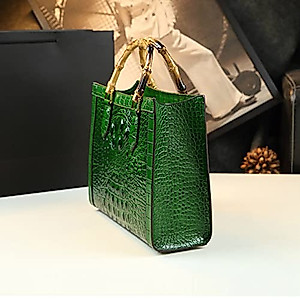 DDQYYSPP Crocodile Pattern Leather Women's Bag Bamboo Top-Handle Satchel Handbags Portable Tote Bag Shoulder Messenger Bags