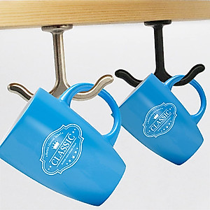 FanSiVoKe 10 Pcs Zinc Alloy Ceiling Double Hook Cabinet Wardrobe Coat Towel Hat Hook Hooks Under Cabinet Shelf (Black)