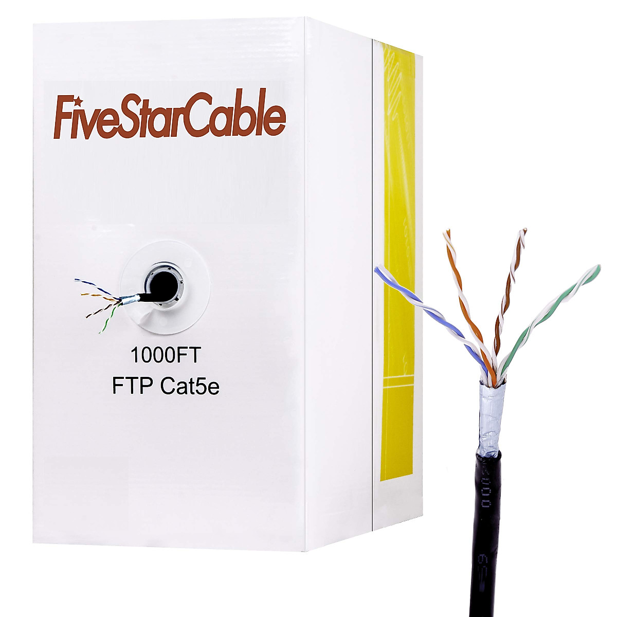 FiveStarCable 1000Ft Cat5e FTP 24AWG Outdoor Shielded Waterproof Direct Burial Rated 350MHz Bulk Ethernet Router LAN Cable Black (1000Ft, Cat5e(FTP))