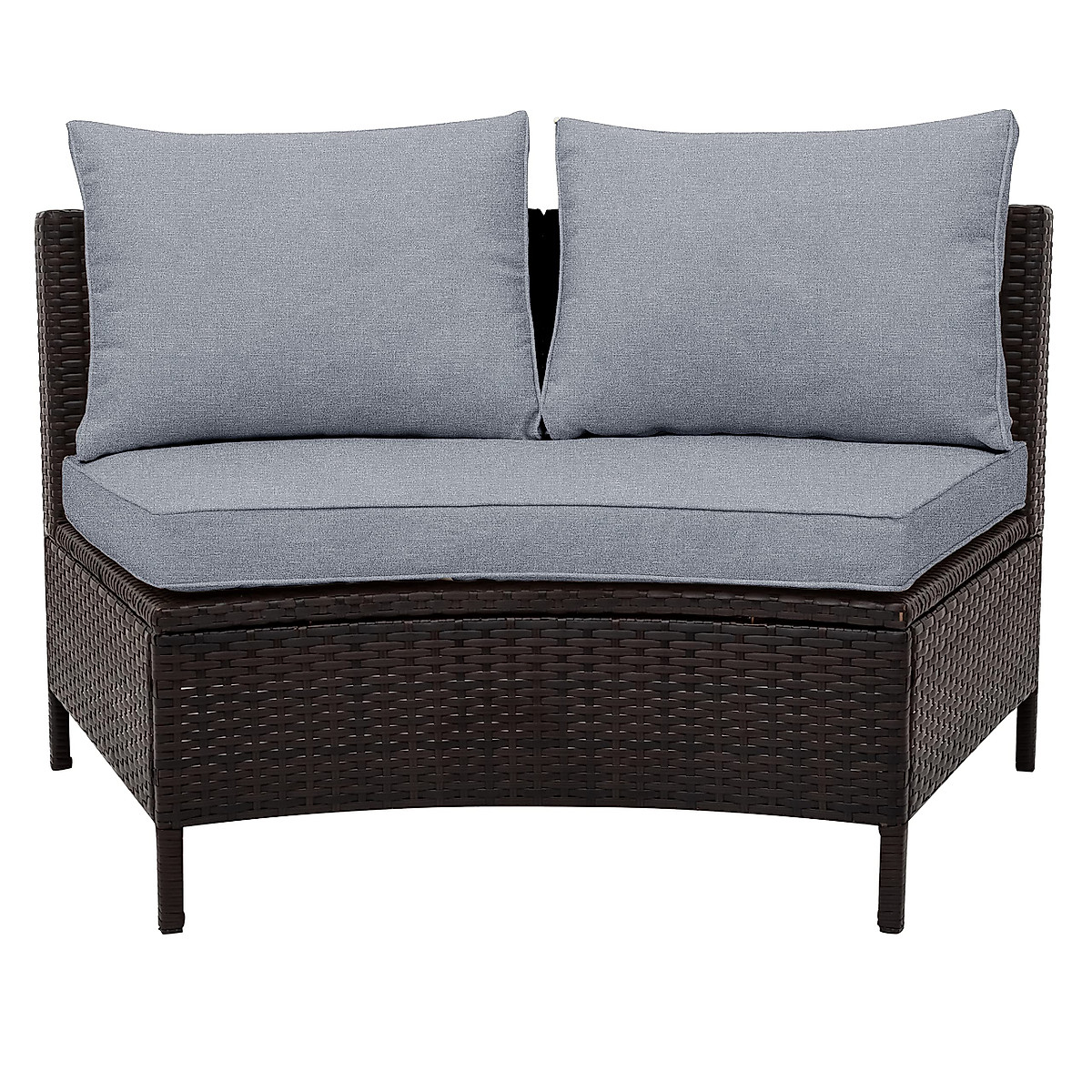 BIADNBZ 5 Pieces Patio Furniture Weather PE Wicker Modular Outdoor Sectional Sofa Half-Moon Conversation Couch Set with Tempered Glass Table, 47.6 inch, Brown Rattan+Gray Cushion