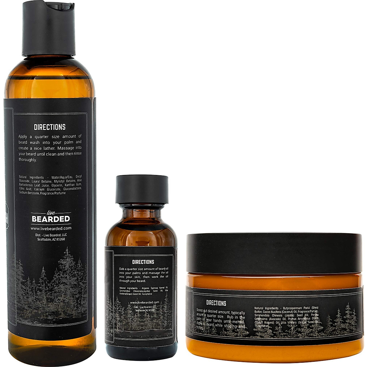Live Bearded 3-Step Beard Grooming Kit - Wash, Oil and Butter - Made in the USA - All-Natural Ingredients with Shea, Jojoba - Growth Support | Straight Up Unscented - Fragrance-Free