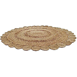 Bedding Craft Hand woven Farmhouse Jute Area Rug 6 Ft Round Natural Yarn, Rustic Vintage Beige Braided Reversible Rug, Eco Friendly Rugs for Bedroom, Kitchen, Living Room, Farmhouse 100% Jute Rug