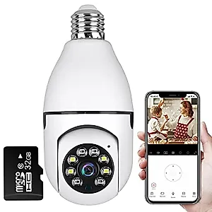 Wireless Light Bulb Camera 2.4GHz WiFi 360 Degree Socket Cameras for Home Security 1080p Smart Panoramic Cam Home Surveillance Camera System with Night Vision Motion Detection and Alarm