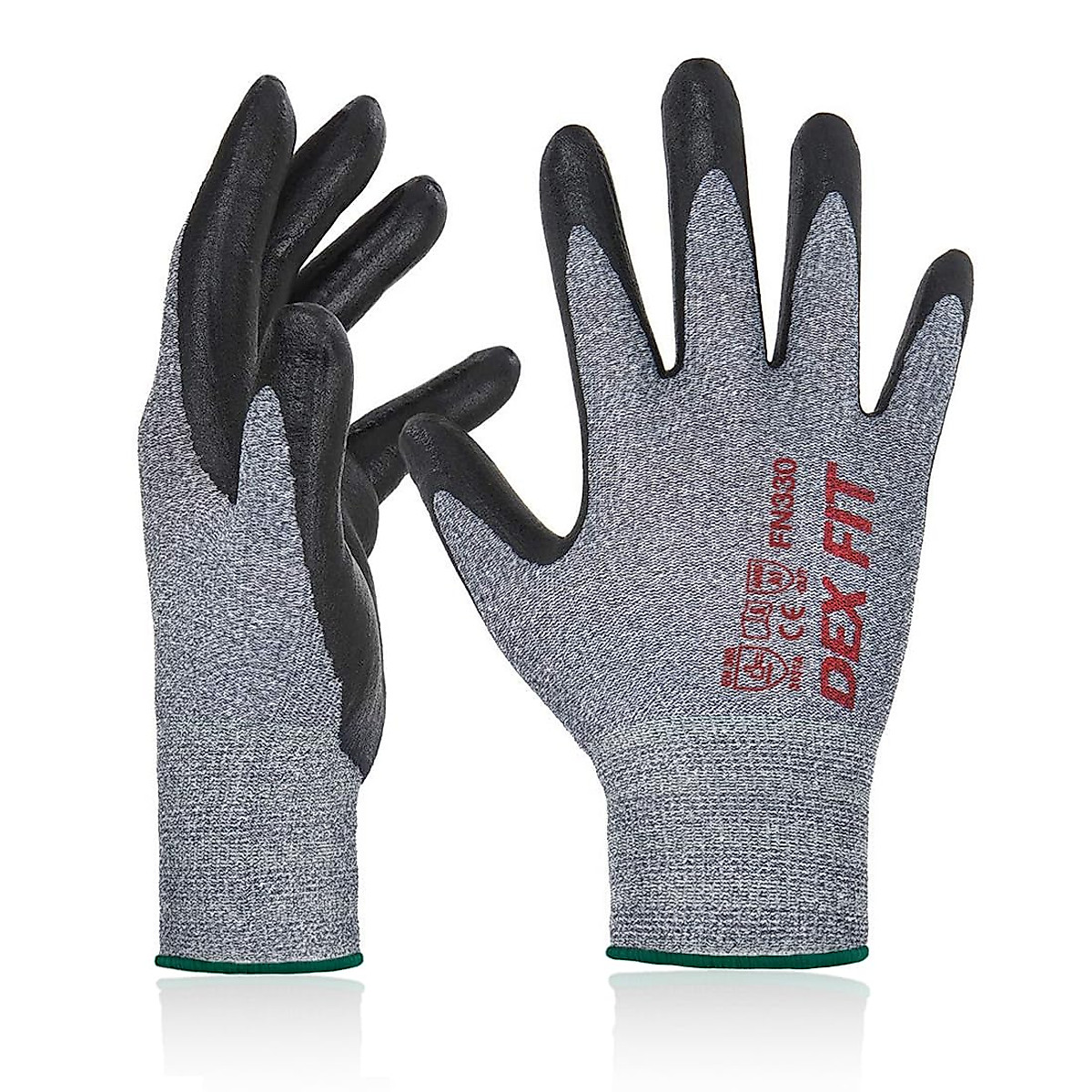 DEX FIT Nitrile Coated Work Gloves FN330-3D-Comfort Stretchy Fit, Firm Grip, Thin & Lightweight, Touchscreen Fingers, Protective & Durable, Breathable, Machine Washable; Grey M (8) 12 Pairs