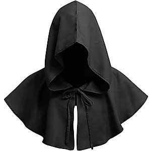 HAXICO Halloween Grim Cowl Cloak Medieval Wicca Pagan Hood Hat Cosplay Costumes Hooded Poncho for Men Women Black