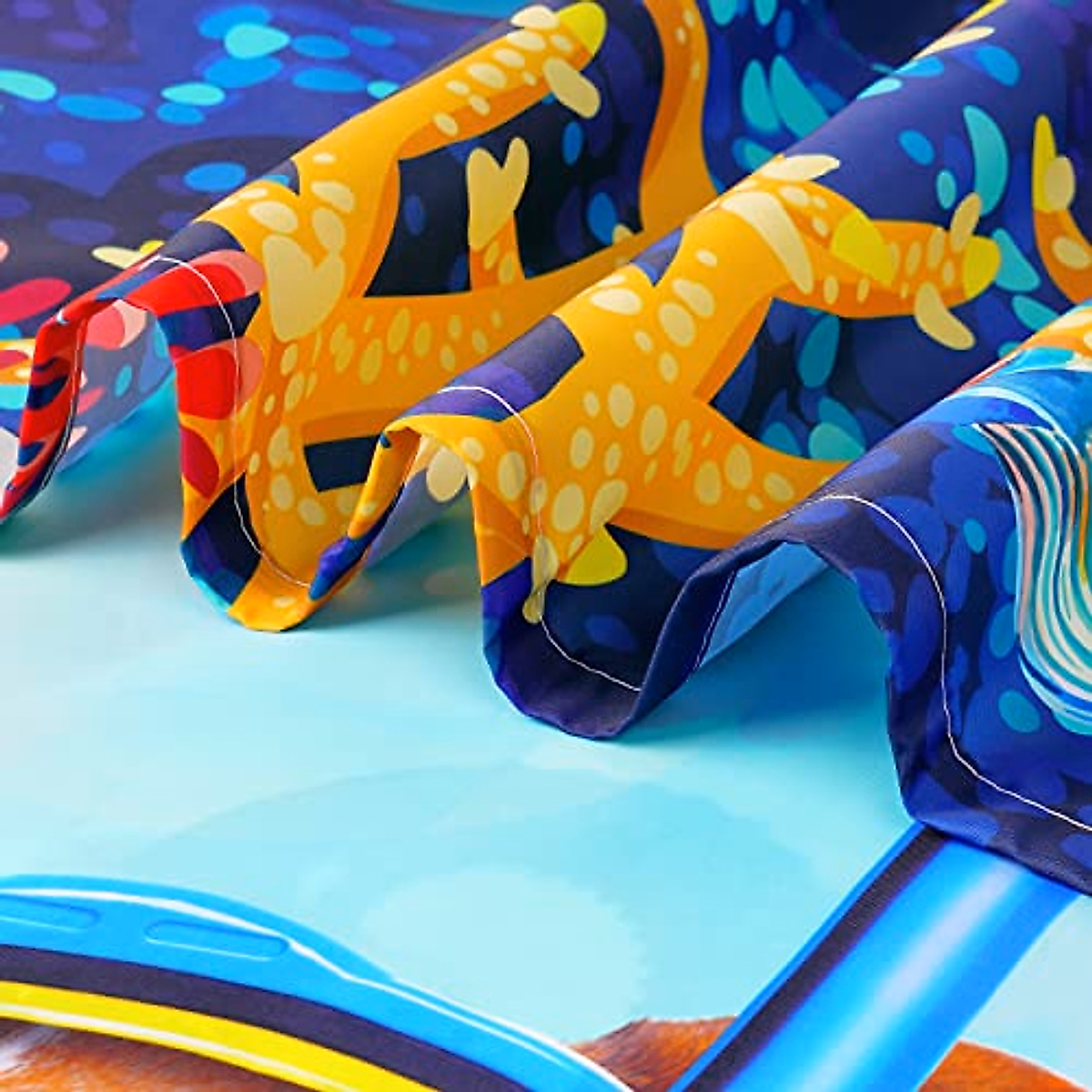 Likiyol 4 Pcs Funny Dog Shower Curtain Sets with Non-Slip Rugs, Toilet Lid Cover and Bath Mat, Blue Ocean Shower Curtain with 12 Hooks, Cute Kids Bathroom Decor