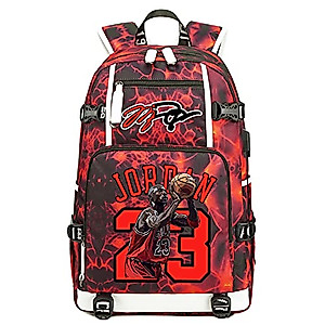 Basketball Player J-ordan Multifunction Backpack Travel Student Laptop Fans Flame Element Bookbag For Men Women (Dark Red - 3)