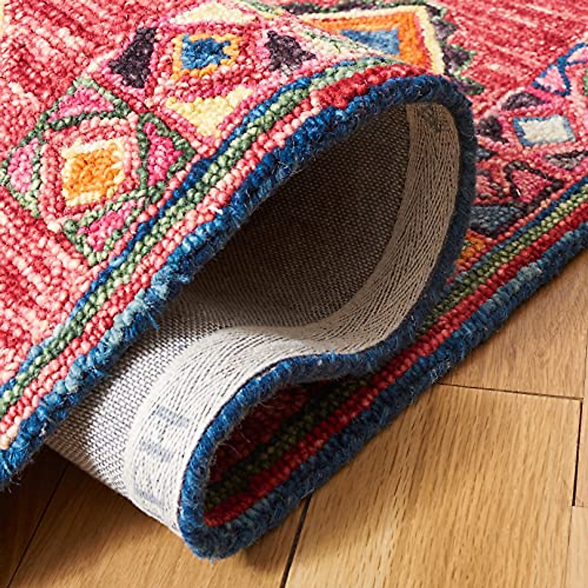 SAFAVIEH Aspen Collection 4' x 6' Red/Blue APN111Q Handmade Boho Braided Tassel Premium Wool Entryway Living Room Foyer Bedroom Accent Rug