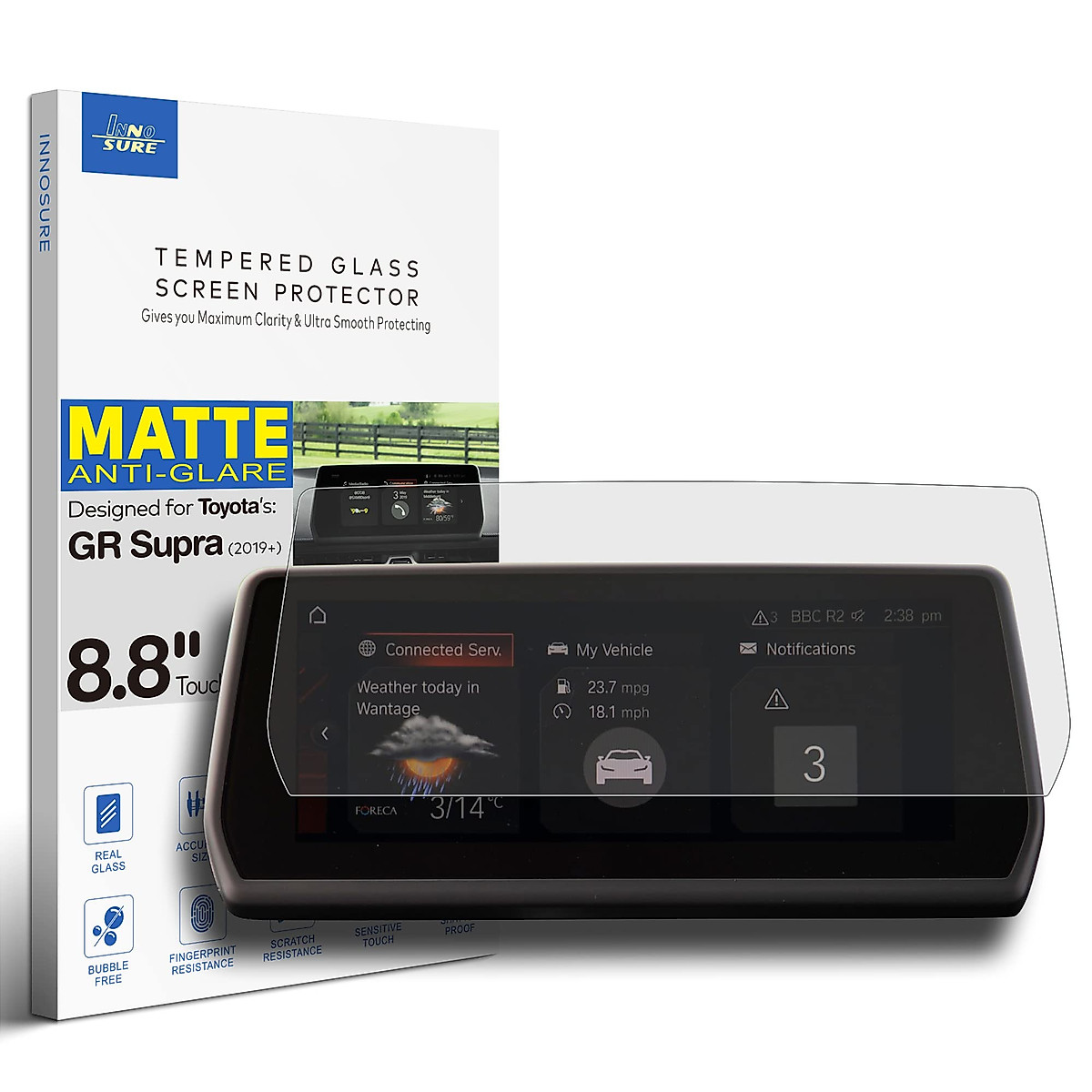 INNOSURE Tempered Glass Screen Protector for Toyota GR Supra 2020/2021/2022/2023/2024/2025 2.0 3.0 3.2 A90 A91 MK5 8.8" Touchscreen Anti Glare (Matte)