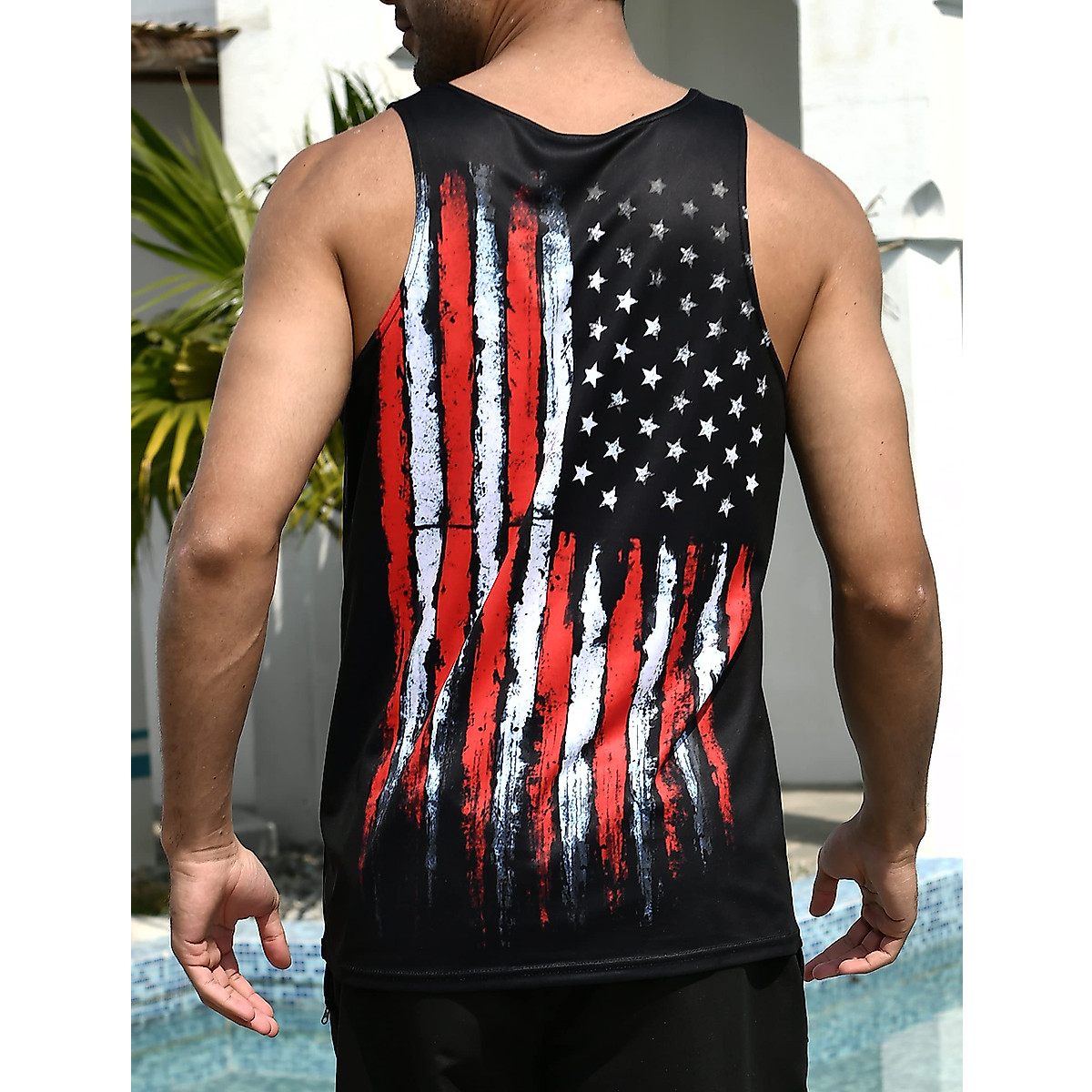 RAISEVERN 4th of July Mens Tank Tops American Flag Sleeveless Shirt Old Stripe and Stars Black Summer Cool USA Patriotic Tee Workout Athletic Training Sports Undershirts