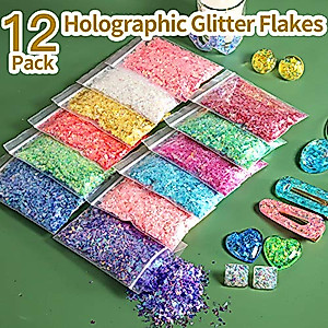 41PCS Resin Supplies Kit, LEOBRO Extra Fine Glitter for Resin, Resin Glitter Flakes Sequins, Foil Flakes, Mixing Stick &Tweezers, Craft Glitter for Resin Crafts, Nail Art, Jewelry Tumbler Making