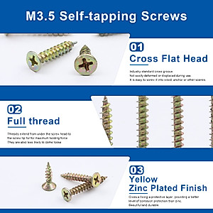 NINDEJIN Flat Head Wood Screws Assortment Kit, Phillips Drive Self Tapping Screws, M3.5 Small Wood Screws, Finish with Yellow Zinc Plated, 151 pcs Self-Tapping Screws Set with 1pcs Phillips Screw Bit