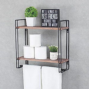 Industrial Bathroom Shelves with Towel Bar,24 inch Rustic Racks for Bathroom,2 Layers Farmhouse Rack Over Toilet,Pipe Wall Mounted,Home Decor Floating Holder (Gray)
