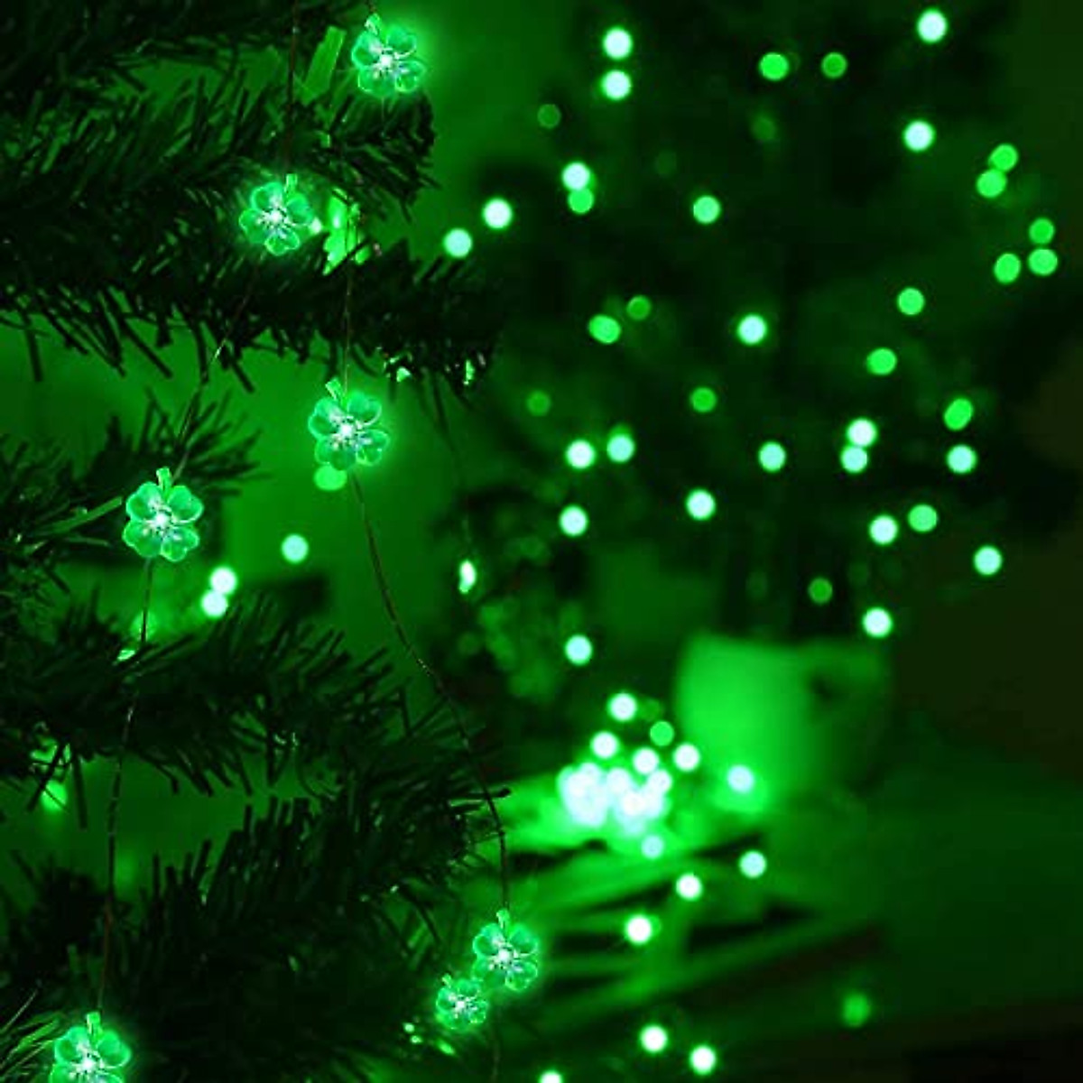 [ 2 Pack ] Green St. Patrick's Day String Lights, Total 28 Ft & 80 Led Battery Operated Waterproof Lucky Shamrocks Lights for St. Patrick's Day Decoration Irish Party Decor Wedding Anniversary Holiday