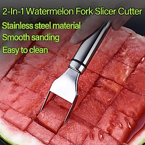 FANTEXY 3 Pieces 2-In-1 Watermelon Fork Slicer Cutter, Watermelon Slicer Cutter, Dual Head Stainless Steel Fruit Forks Slicer Knife for Family Parties Camping Party