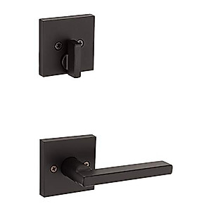 Kwikset 98180-020 San Clemente Single Cylinder Low Profile Front Lock Handleset with Halifax Door Handle Lever Featuring SmartKey Security, Matte Black