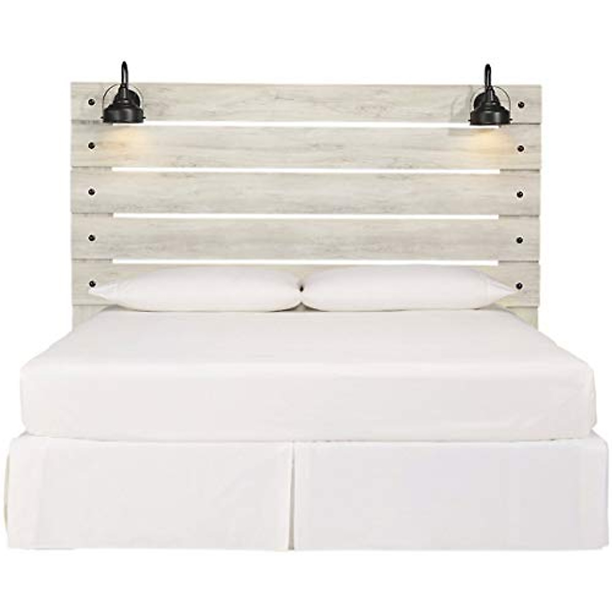 Signature Design by Ashley Cambeck Farmhouse Panel Headboard ONLY with USB Charging Stations, King, Whitewash