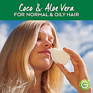 Garnier Haircare Whole Blends Hydrating Shampoo Bar for Normal Hair, Zero Plastic Packaging, Free of Preservatives, Sulfates, Silicones, Soap & Dye, with Coconut Oil & Aloe Vera, 2 Oz