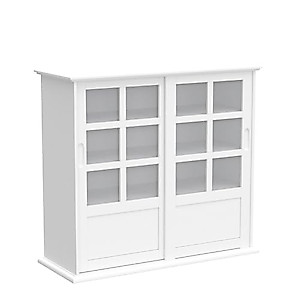Kings Brand Furniture Holmes White Wood Curio Cabinet with Glass Sliding Doors