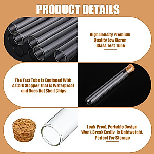 Thyle 100PCS Glass Test Tubes with Cork Clear Stoppers Round Bottom Lab Test Alcohol Tampons Glass Tubes Container Vials for Plants Scientific Experiments Candy Storage Party Favors (20x150mm/35ml)