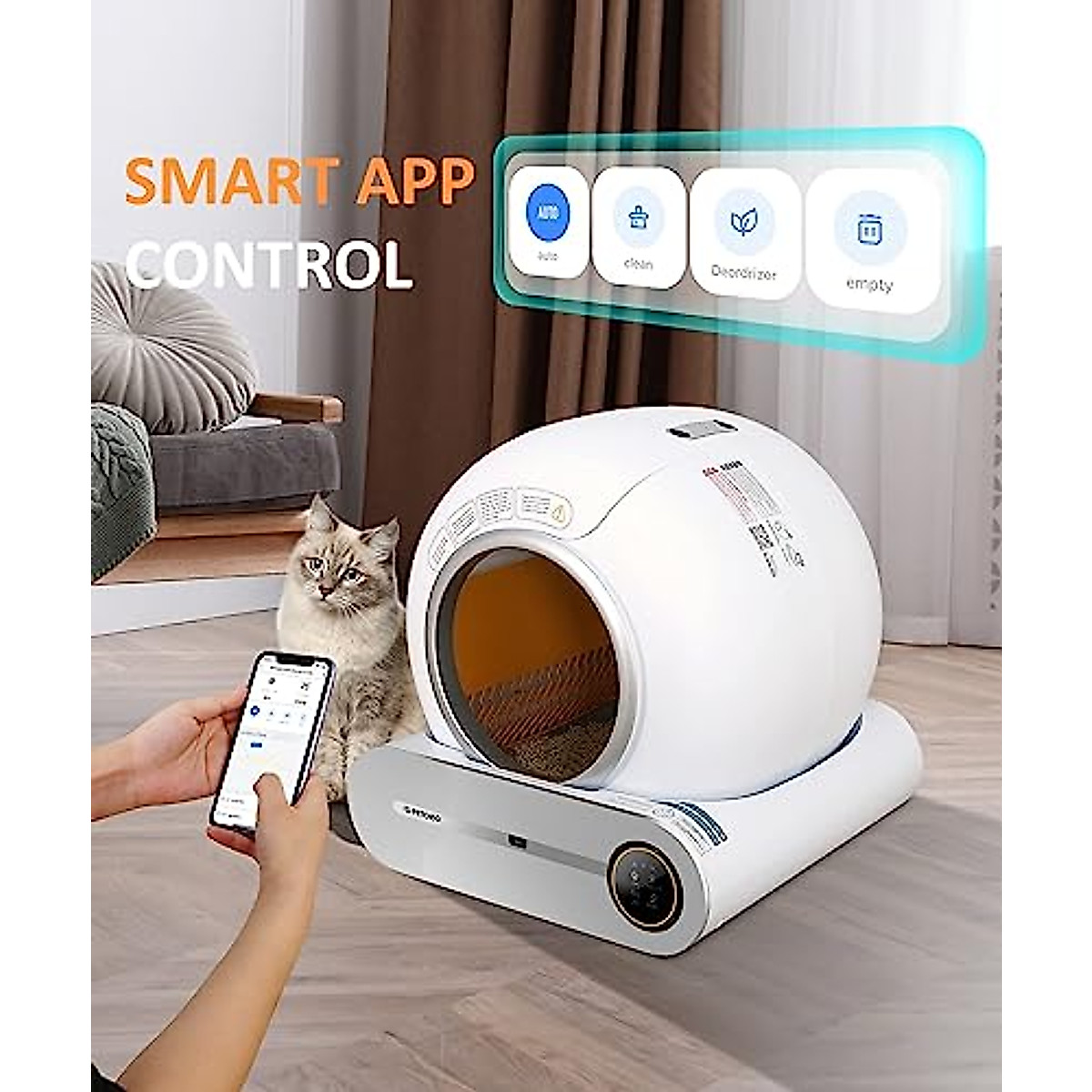Self Cleaning Cat Litter Box, Automatic Cat Litter Box with APP Control, Works with Any Clumping Litter, Large Capacity/Isolation Odor/Safe Alert/Smart Health Monitor for Multiple Cats
