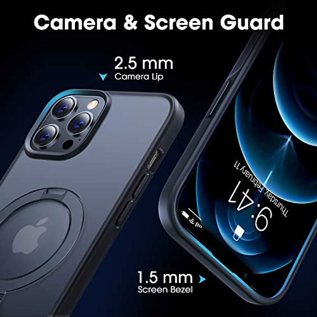 CASEKOO Designed for iPhone 12 Pro Max Case with Magnetic Invisible Stand [Military Drop Protection] [Compatible with MagSafe] Shockproof Slim Translucent Matte Cases 6.7 Inch 2020, Black