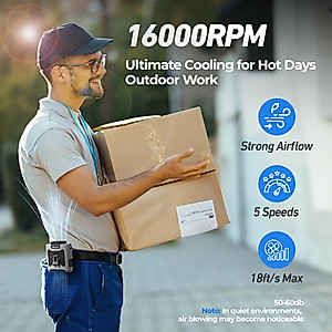AMACOOL Portable Waist Fan Clip On, MAX 40H Work Time, 10000mAh Rechargeable Wearable Shirt Fan with Light, 16000RPM Powerful 5 Speeds Belt Fan Personal Cooling Fan for Outdoor Jobsite Camping Travel