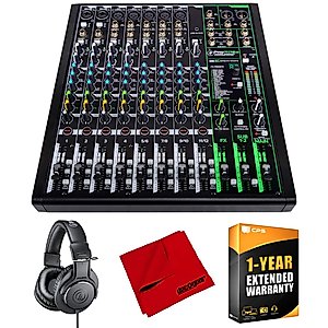 Mackie ProFX12v3 12 Channel Professional Effects Mixer with USB Bundle with Audio-Technica ATH-M20X Professional Monitor Headphones, Deco Gear Microfiber Cleaning Cloth and 1 Year Extended Warranty