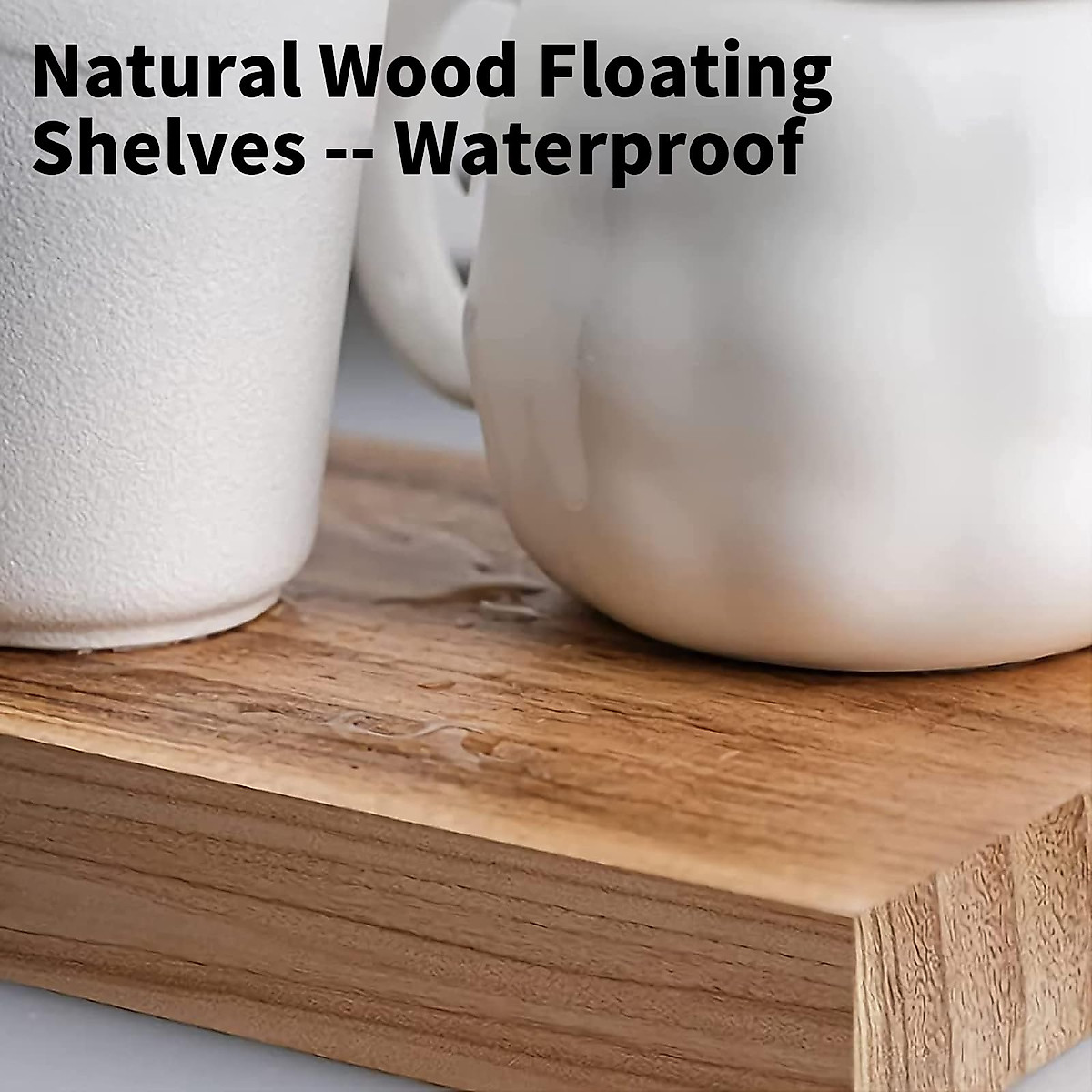 16.5in Floating Shelves, Natural Solid Wood Shelf Set of 2, Wall Shelves with Invisible Brackets, Rustic Wooden Wall Mounted Shelves for Bedroom/Living Room, Hold Up to 25lbs, Renter Friendly