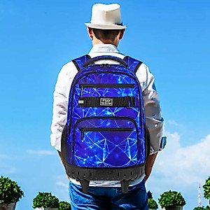 FTJCF 3PCS Rolling Backpack, 19 Inche Roller Bag with Wheels for Adults, Aurora Wheeled Bookbag Set for Men Boys(Blue)