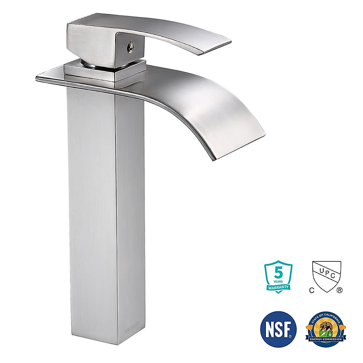 Aquaterior Waterfall Spout Single Handle Bathroom Vessel Sink Faucet with Mixer Tap One Hole Tall Bath RV Faucet Brushed Nickel(CUPC NSF CEC)