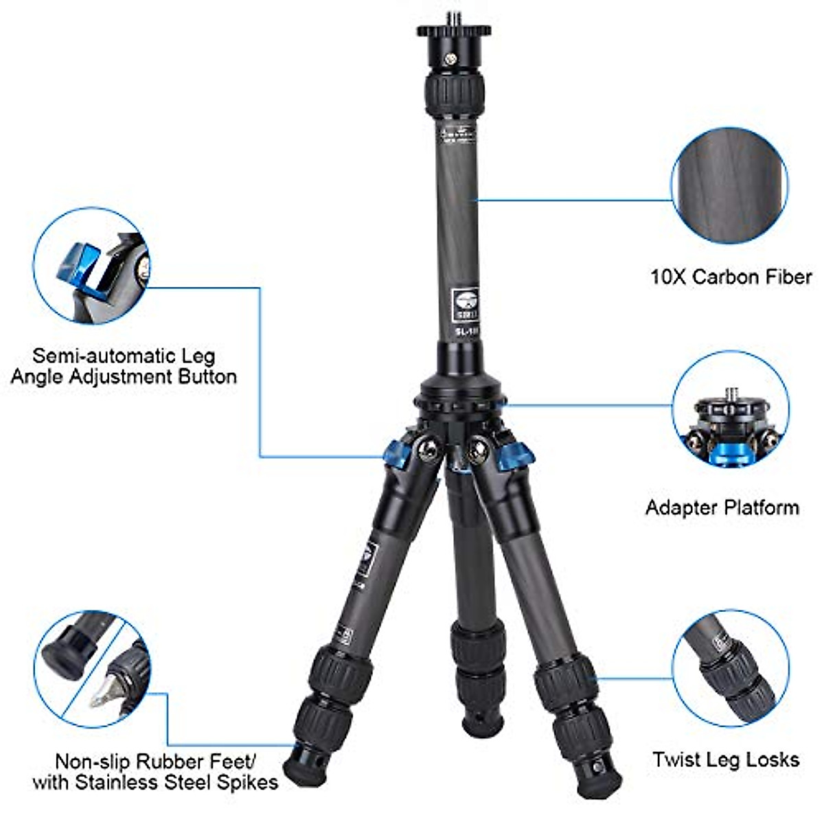 SIRUI AM223 Travel Carbon Fiber Mini Tripod with SL-100 Two-Section Carbon Center Column