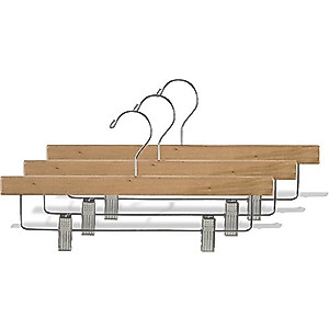 The Great American Hanger Company Wooden Pant Hanger w/Adjustable Cushion Clips, Box of 50 Flat Wood Bottom Hangers w/Natural Finish and Chrome Swivel Hook for Jeans Slacks or Skirt