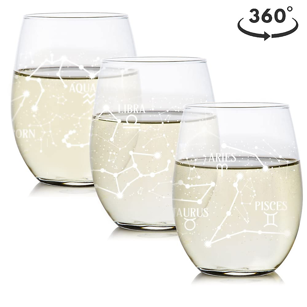 Your Moon Phase - Zodiac Signs - All Zodiac Constellation Wine Glass | Astrological Gifts | Stars Wine Glasses | Gift for Him & Her | Astrology Gift for Women & Men | Wine Lovers Zodiac Glass (15 oz)