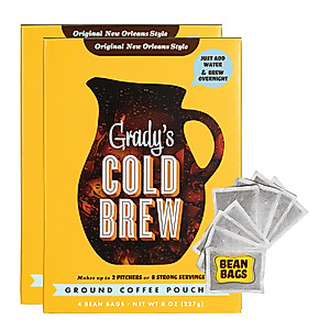 GRADY’S COLD BREW Coffee Pouches | New Orleans Style | 100% Arabica Ground Coffee & Chicory | TWO Boxes of Four Easy-to-Brew Bean Bags | Makes 24 drinks