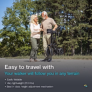 Helavo All Terrain Walker with Pneumatic Tires - Foldable Outdoor Walker for Seniors with Seat - Best Comfort on All Surfaces