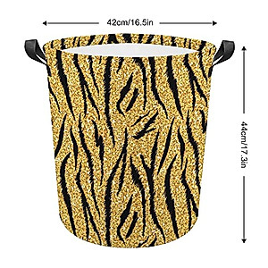Golden Tiger Skin Foldable Laundry Basket Waterproof Hamper Storage Bin Bag with Handle 16.5"x 16.5"x 17"