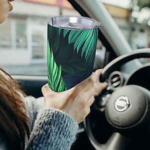 Tropical Palm Leaves Tumbler with Lid and Straw 20oz Stainless Steel Car Cup for Hot and Cold Drinks, Double Wall Insulated Travel Coffee Mug Reusable Drink Thermos Cup Birthday Gifts