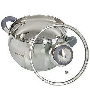 Daniks Modern Stainless Steel Kitchen Induction Pot Cookware Set | 6-Piece | Dishwasher Safe Pots | 2 Quart + 3 Quart + 4 Quart | Heatproof Handles | Silver