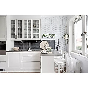 Fiula Hexagon White Wallpaper Peel and Stick Wallpaper 197” ×17.3” Removable Wallpaper Self Adhesive Wallpaper White and Grey Wallpaper Modern Wall Paper Decor Shelf Liner Vinyl Wallpaper