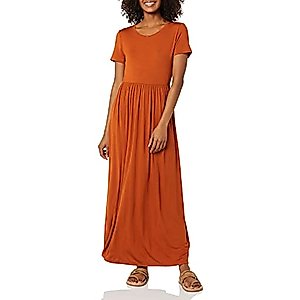 Amazon Essentials Women's Short-Sleeve Waisted Maxi Dress (Available in Plus Size), Terracotta, XX-Large