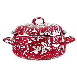 Golden Rabbit Enamelware - Red Swirl Pattern - 4qt Dutch Oven